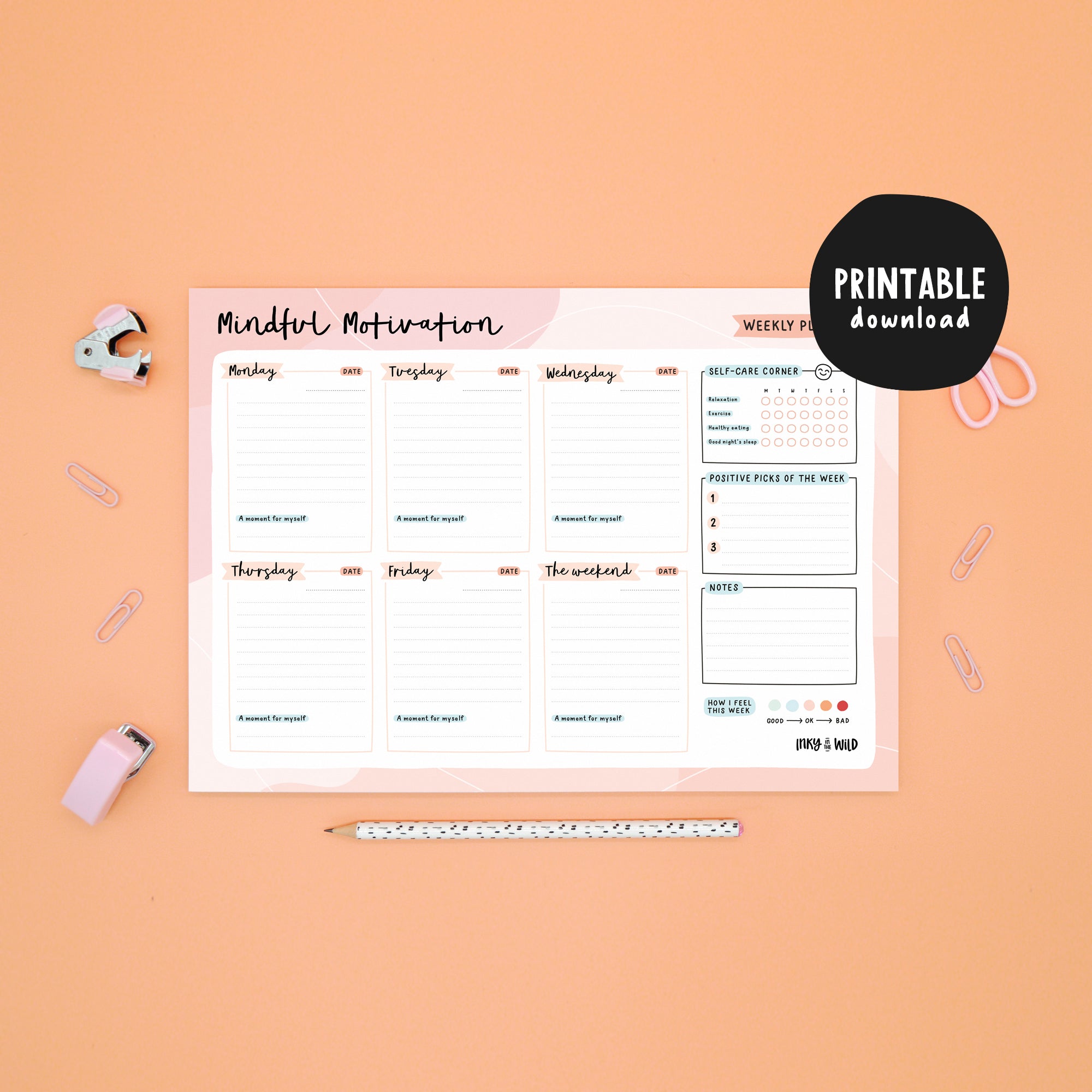 Printable Mindful Motivation Weekly Planner (Instant Download) – Inky ...