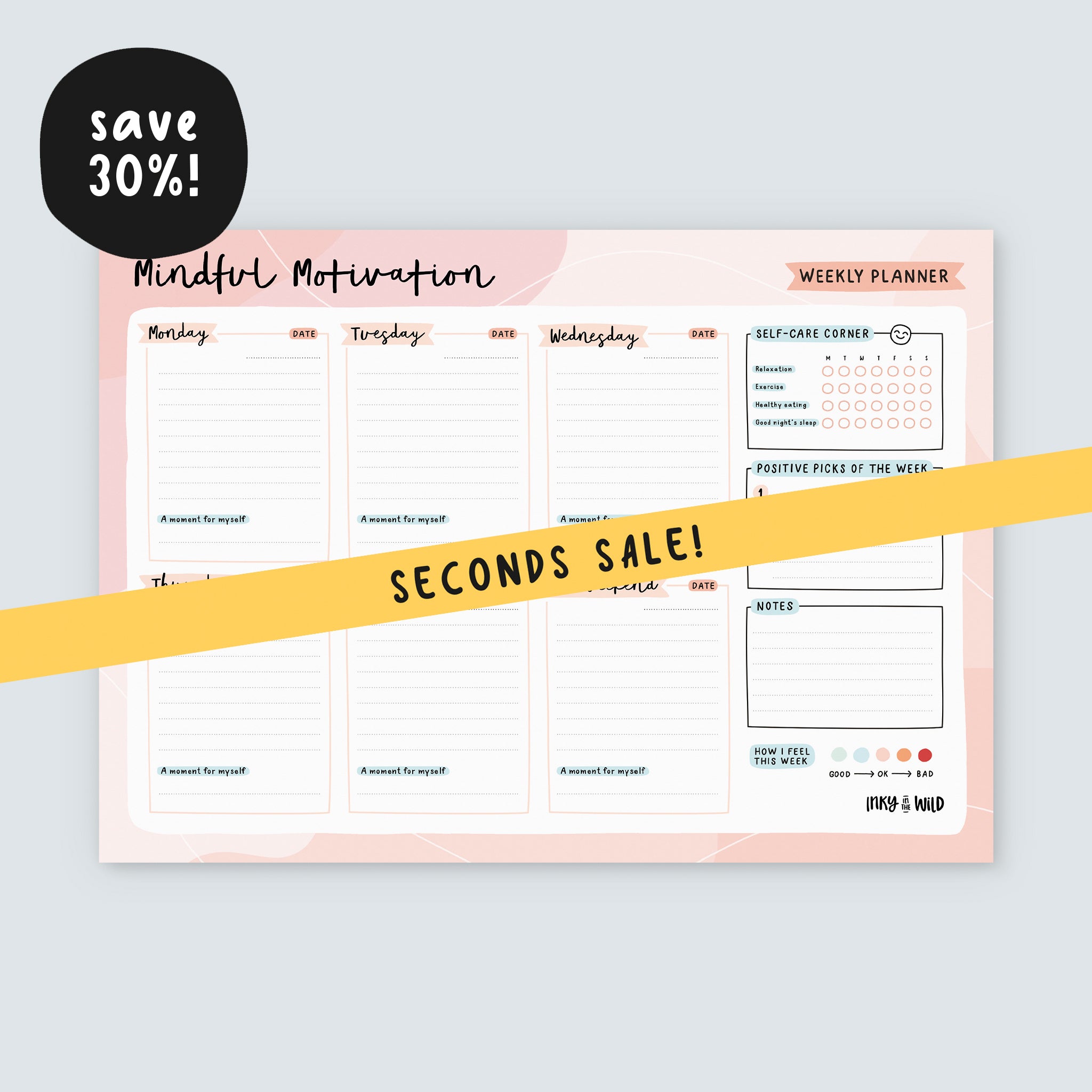 SECONDS SALE - Mindful Motivation Weekly Planner Notepad - MINOR DEFEC ...